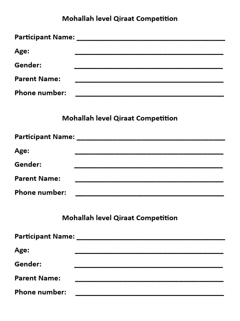 Mohallah Qiraat Competition Registration | PDF