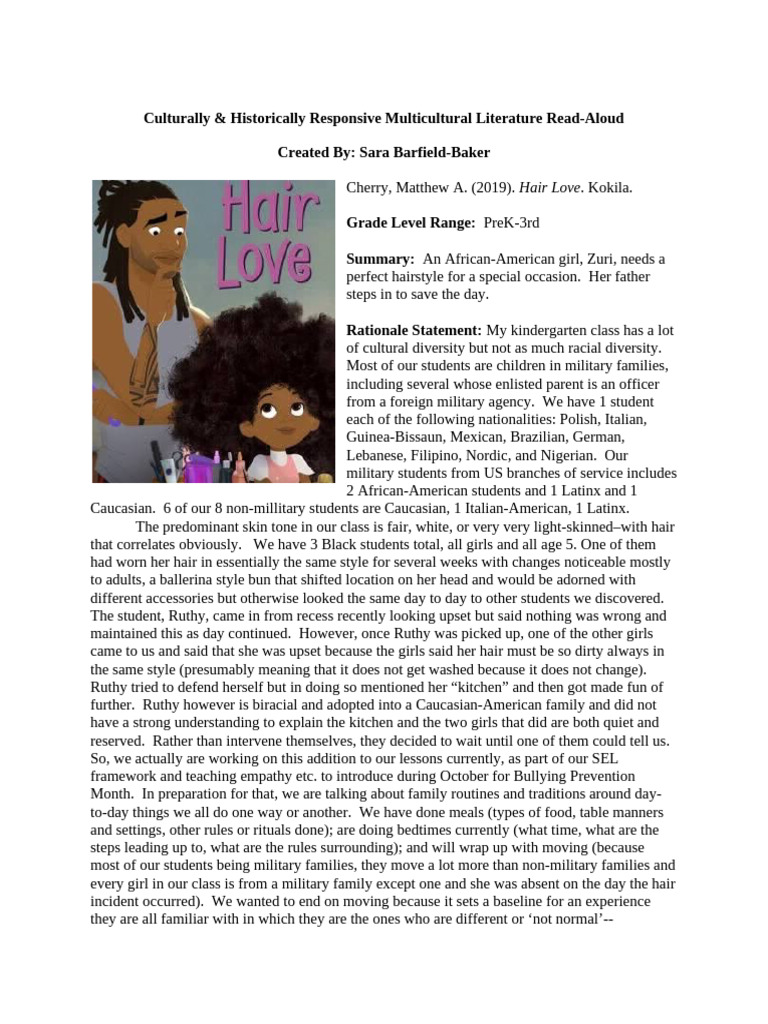 Multicultural Read-Aloud: Hair Love | PDF
