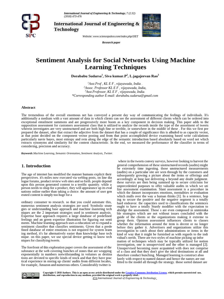 Sentiment Analysis For Social Networks Using Machi | PDF | Cognitive ...