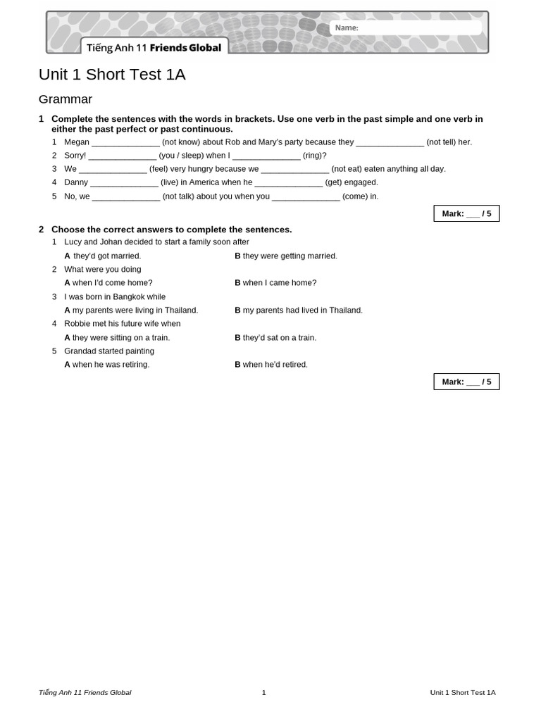 TA 11 Friends Global Unit 1 Short Test 1a | PDF | Linguistics