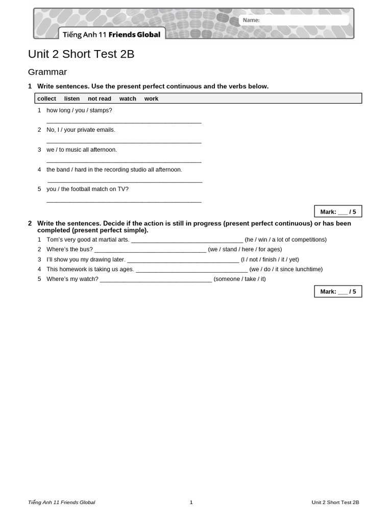 TA 11 Friends Global Unit 2 Short Test 2b | PDF | Languages | Foreign ...