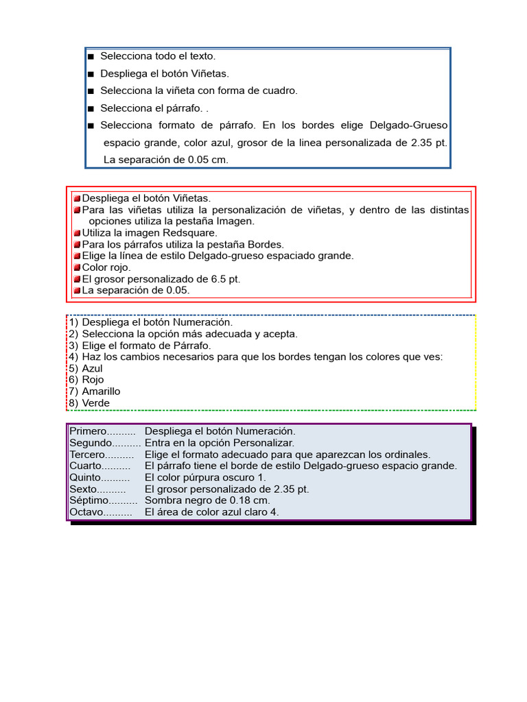 Personalización de Viñetas y Bordes en Documentos | PDF