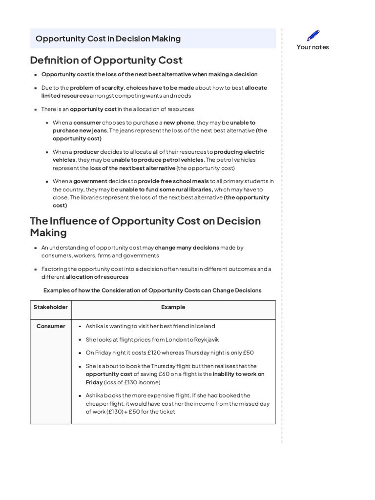 Economics Chapter 1.3 Opportunity Cost Notes | PDF | Opportunity Cost ...