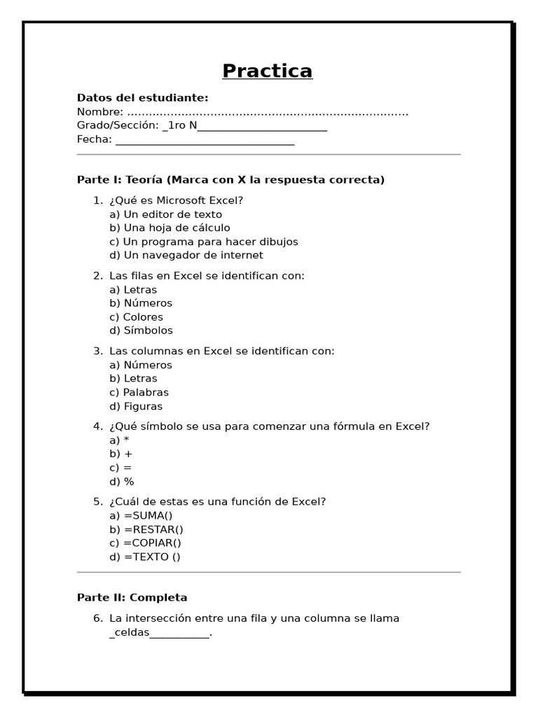 ? Examen de Excel Básico | PDF