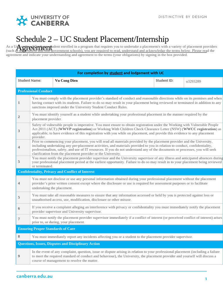 UC Student Placement Agreement | PDF | Conflict Of Interest ...