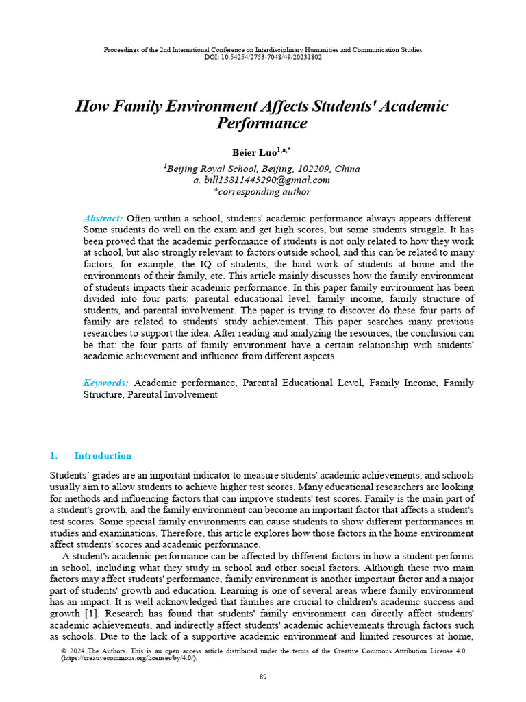 Family Environment's Impact on Student Performance | PDF | Family