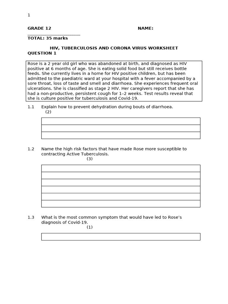 Hiv, TB and Covid Worksheet | PDF | Tuberculosis | Hiv