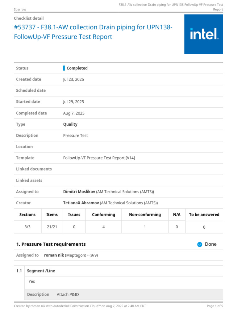 UPN138 Drain Piping Pressure Test Report | PDF