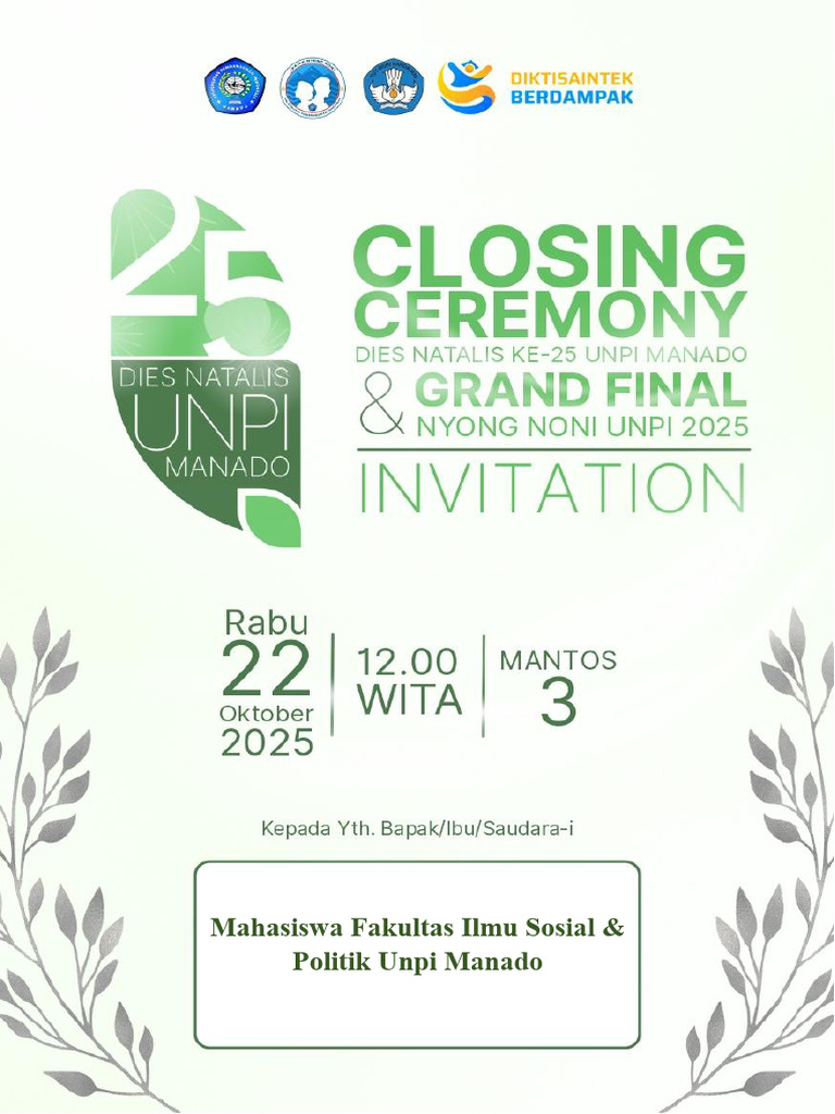 Undangan Closing Ceremony Dies Natalis UNPI Ke-25 - Mahasiswa Fak. Ilmu ...