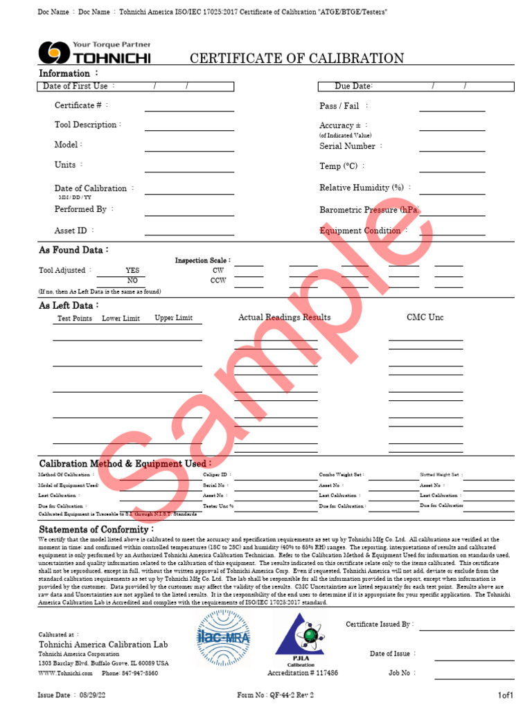 Tohnichi Calibration Certificate ISO/IEC 17025 | PDF | Calibration