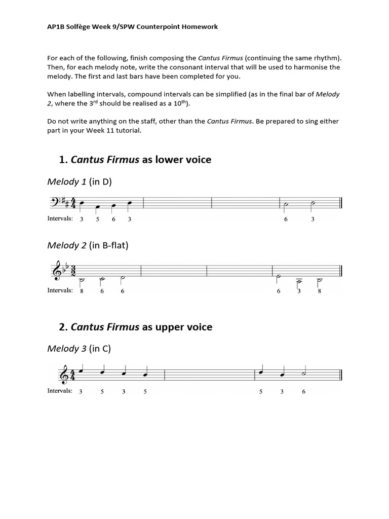 Counterpoint Homework: Cantus Firmus | PDF