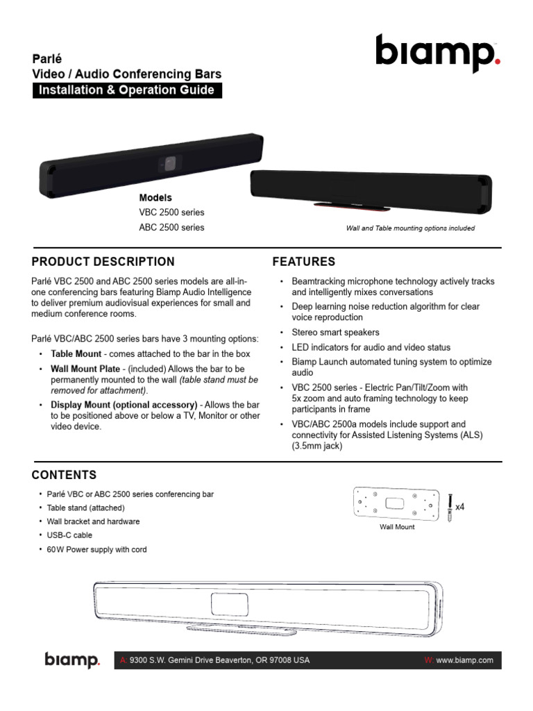 Biamp Manual Parle Vbc-Abc Conferencing Bars Sep23 8754 | PDF | Camera ...