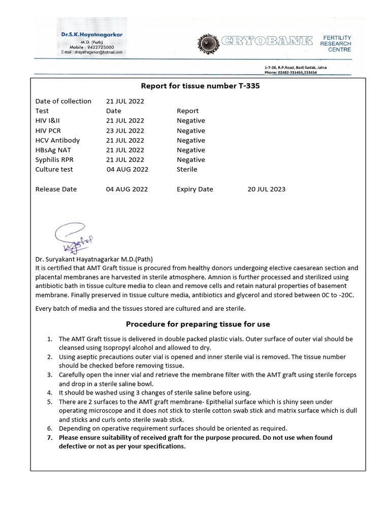 AMT Graft Tissue Report and Handling Guide | PDF | Tissue (Biology ...