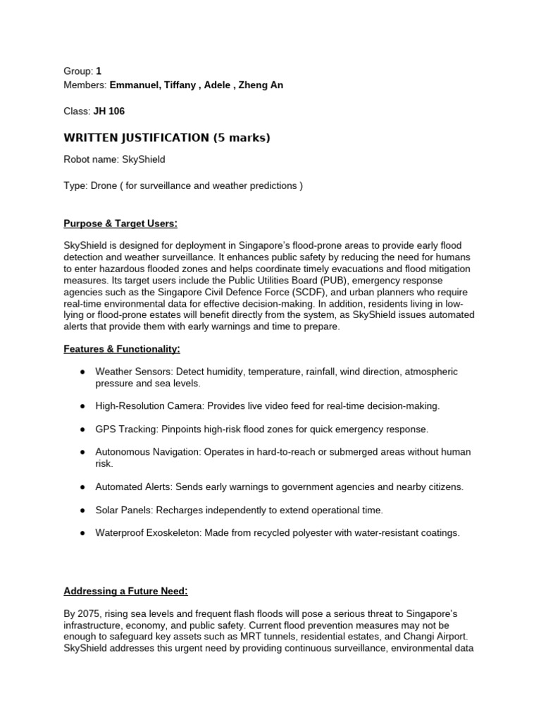 SGBot75 Written Justification | PDF | Flood | Infrastructure