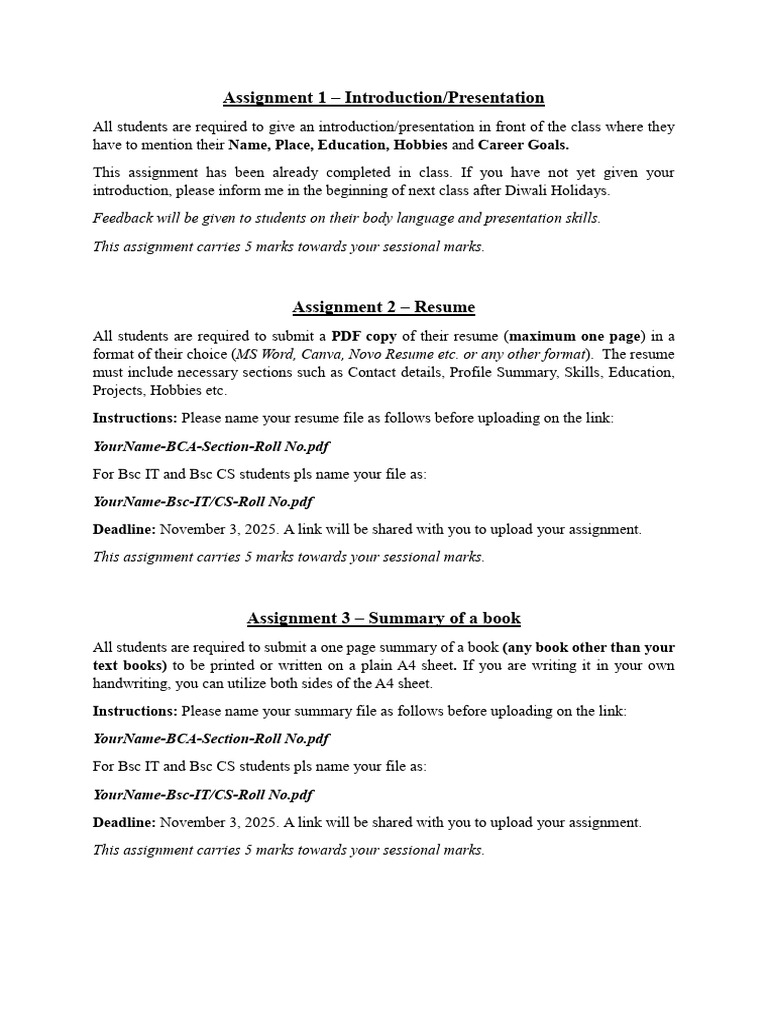 Student Assignment Guidelines and Deadlines | PDF
