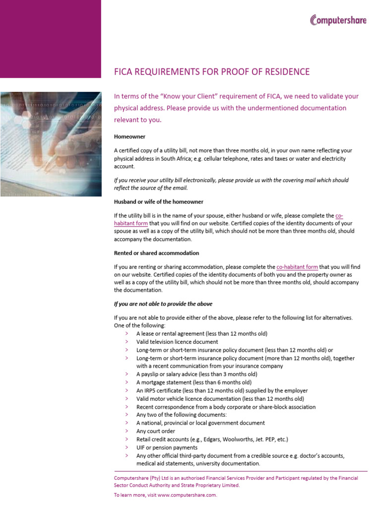 FICA Requirements Fact Sheet Proof of Residence | PDF | Insurance ...