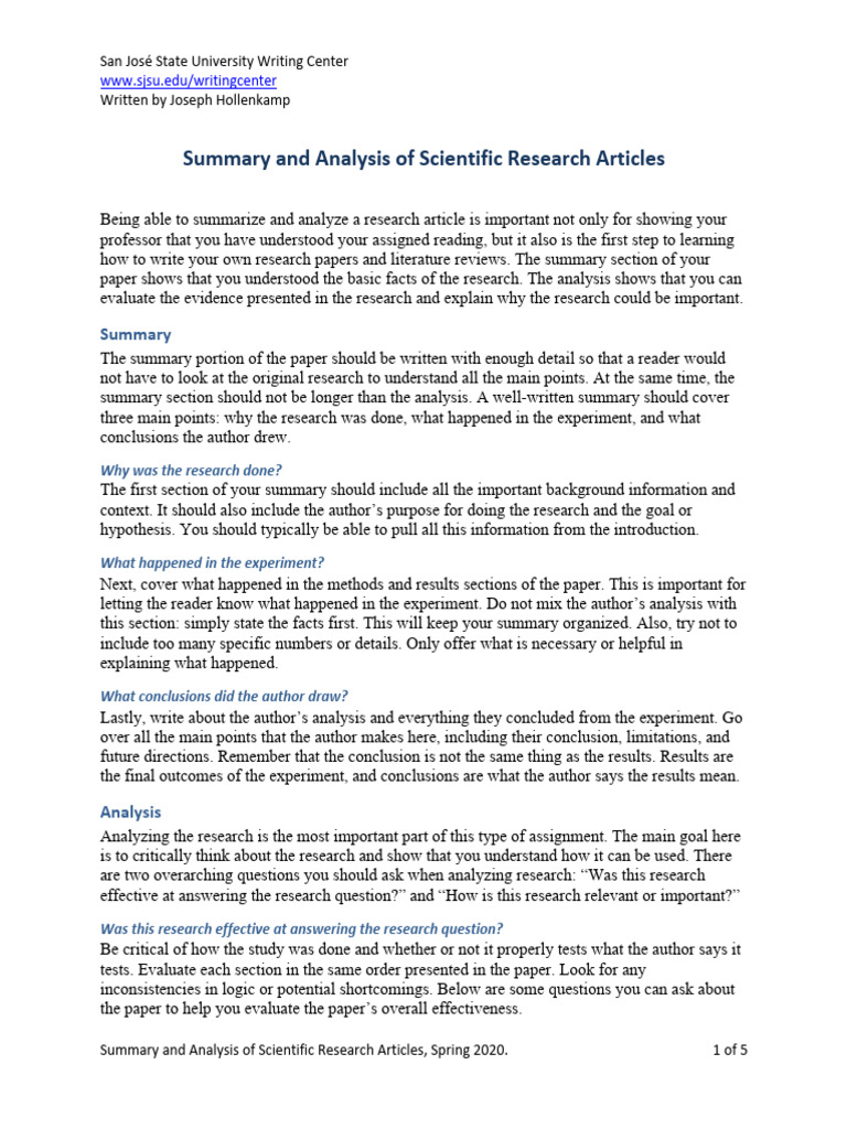 Summarizing and Analyzing Research Articles | PDF | Experiment ...