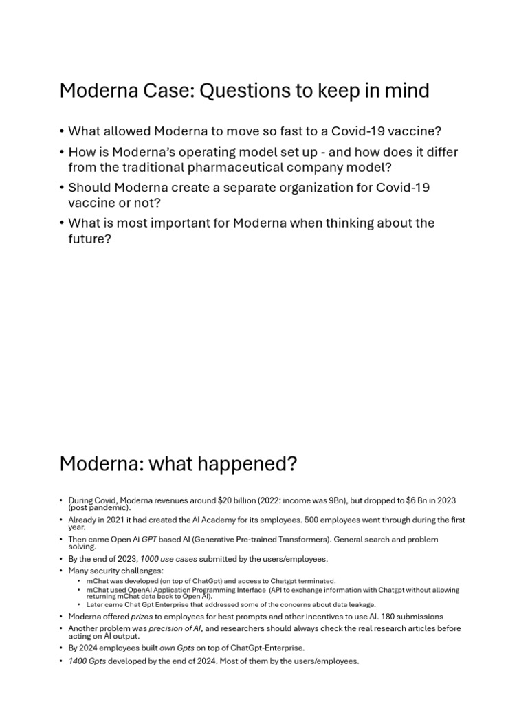 Moderna's Rapid Vaccine Strategy and AI Integration | PDF