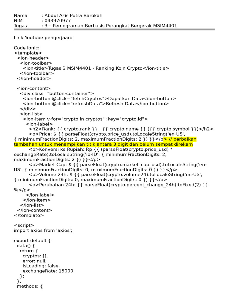 Tugas 3 - Pemograman Berbasis Perangkat Bergerak MSIM4401 REV | PDF