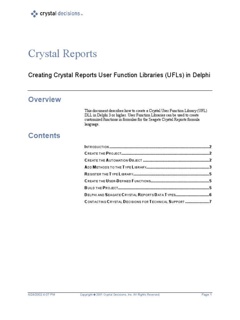 Creating Crystal Reports User Function Libraries (UFLs) in Delphi | PDF | Library (Computing ...