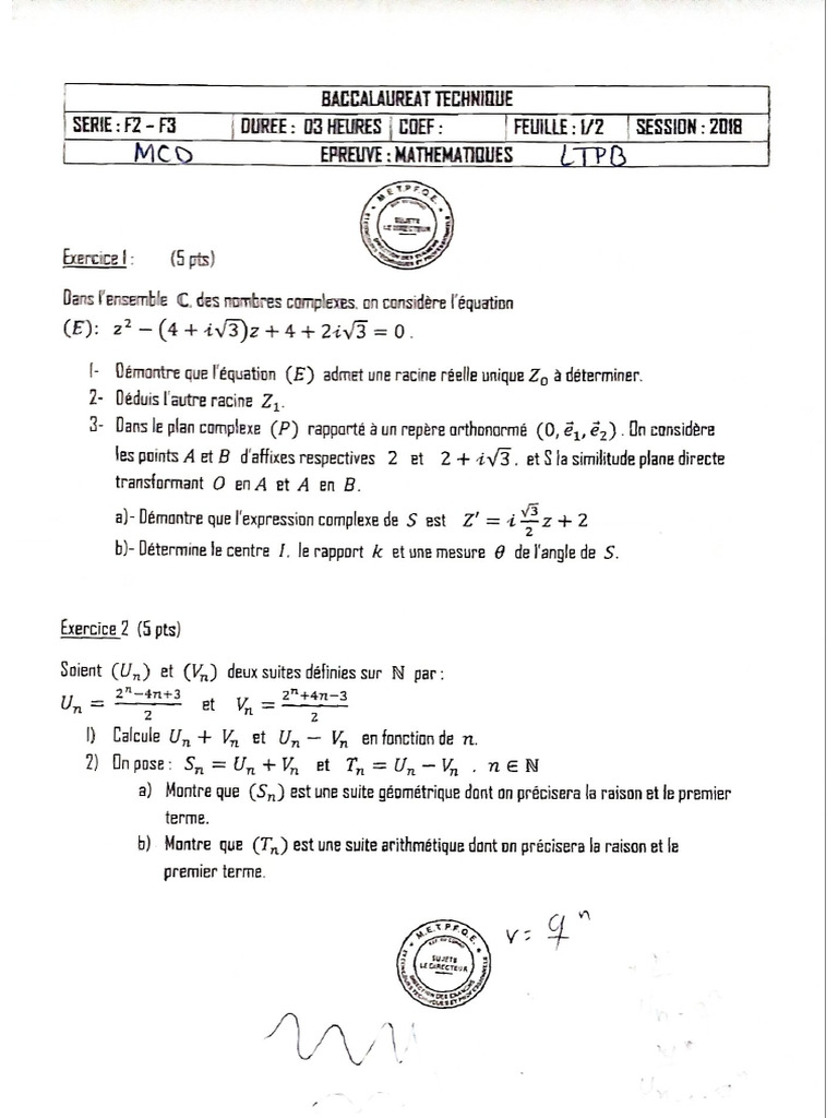 Bac F2 F3 2018 Mathématiques | PDF
