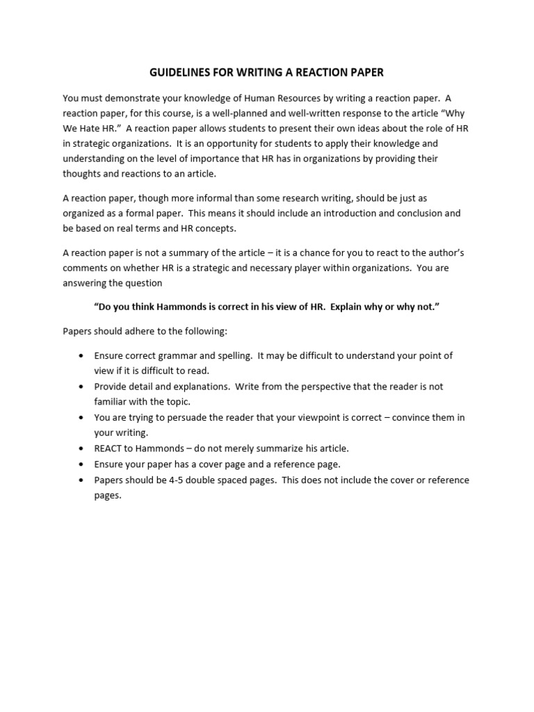 Reaction Paper Instructions | PDF