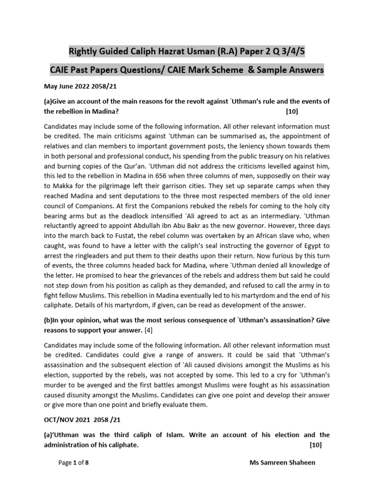 Rightly Guided Caliph Hazrat Usman R A Pdf Umar Caliphate