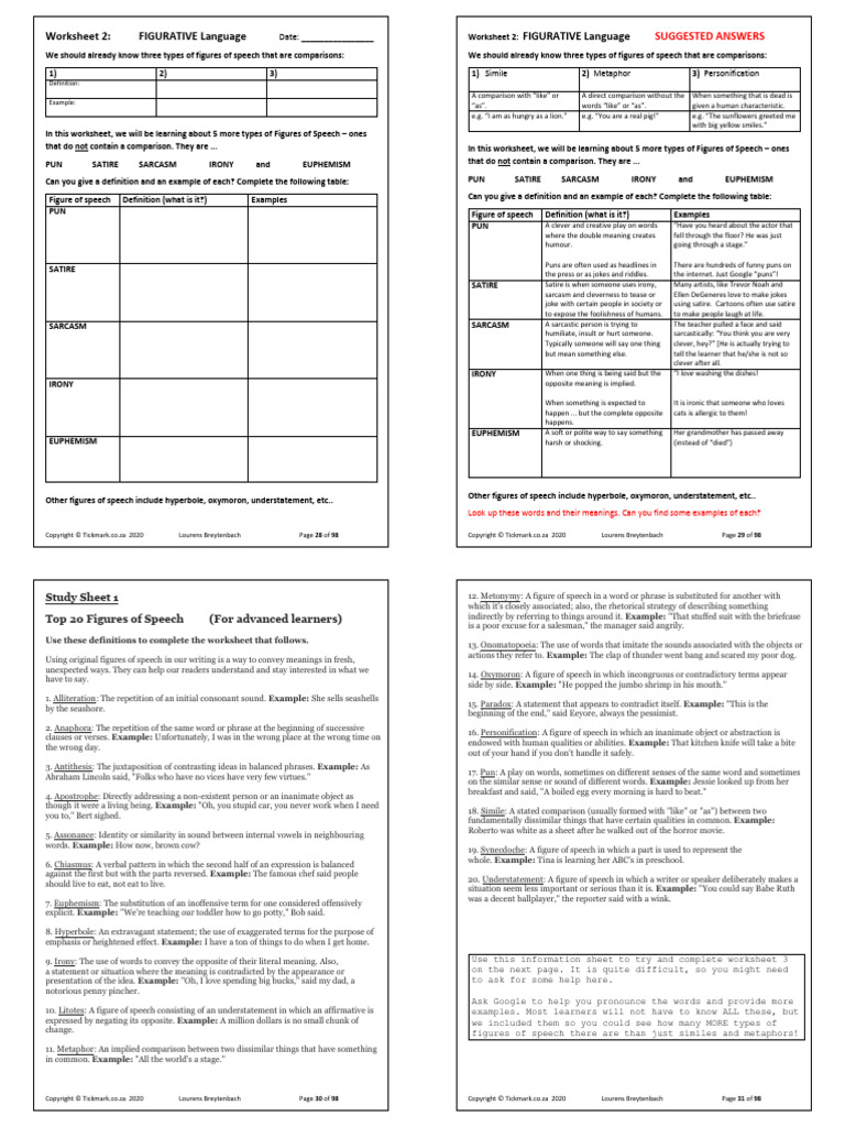 Figures of Speech Worksheet | PDF | Irony | Satire