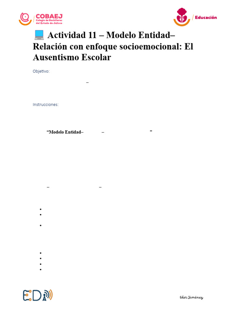 Actividad 11 - Modelo Entidad-Relación Con Enfoque Socioemocional - El ...