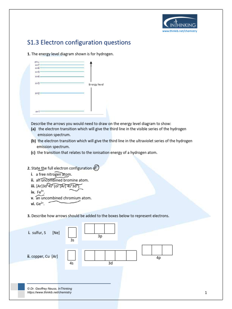 Q s1.3 Electron Configuration Questions | PDF