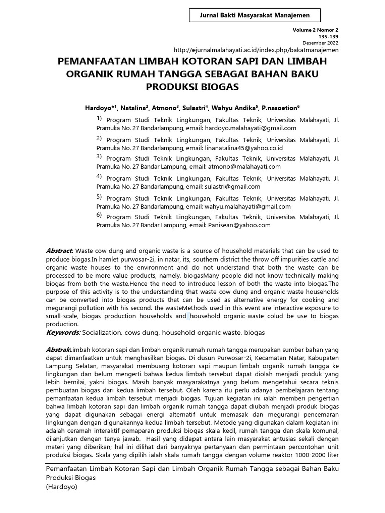 Biogas dari Limbah Sapi dan Organik Rumah Tangga | PDF