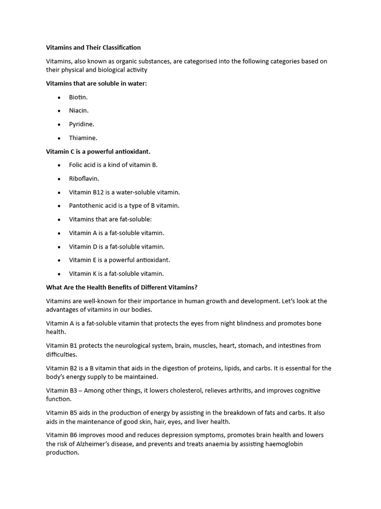 Vitamin Classification and Benefits Guide | PDF | Vitamin | Vitamin B12