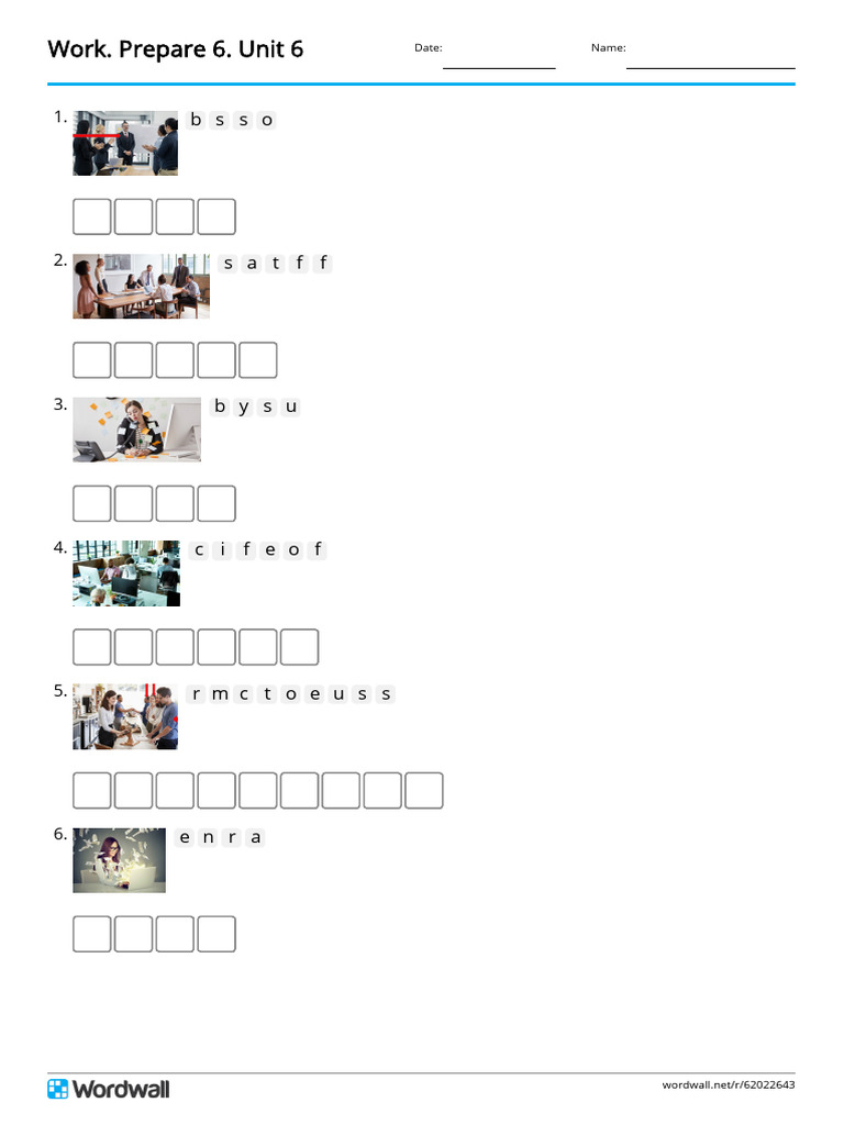 Work Prepare 6 Unit 6 Anagram | PDF