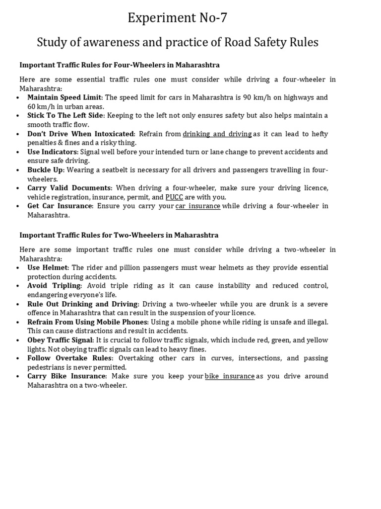 Experiment No 7-Road Safety Auto | PDF | Traffic | Driving
