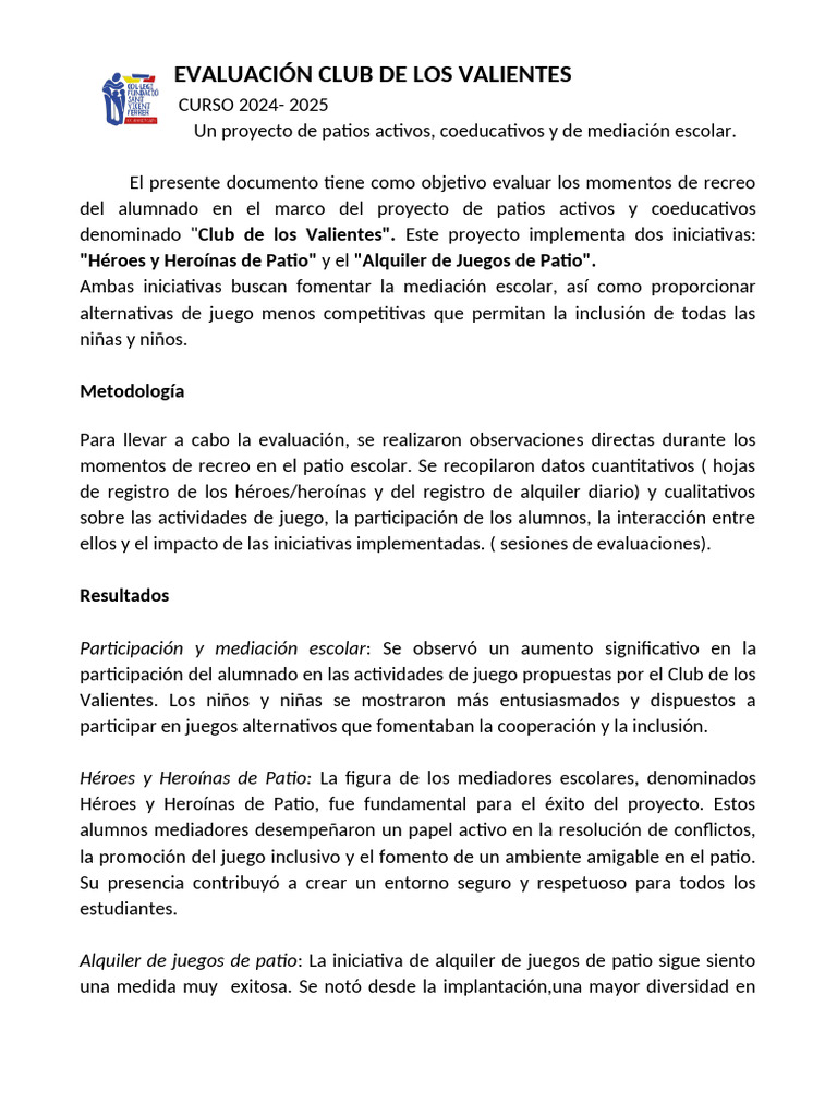 Evaluación del Club de los Valientes 2024 | PDF | Inclusión (Educación ...