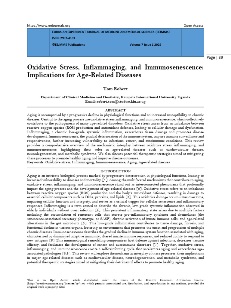 Oxidative Stress, Inflammaging, and Immunosenescence: Implications For ...