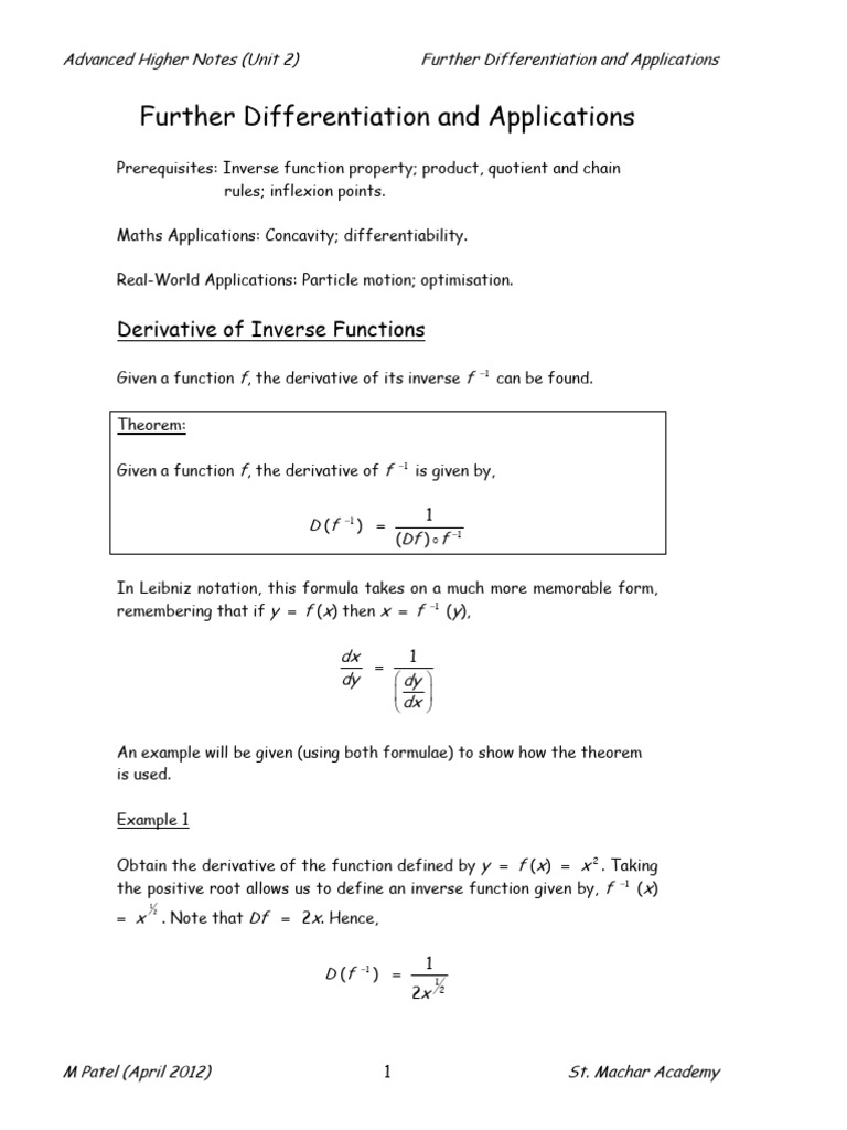 Advanced Higher Maths: Differentiation Techniques | PDF | Derivative ...
