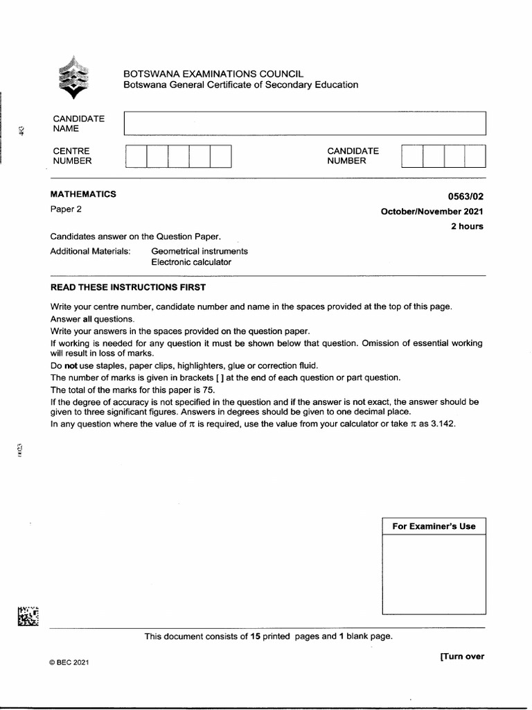 Bgcse Mathematics Pp2 2021 | PDF