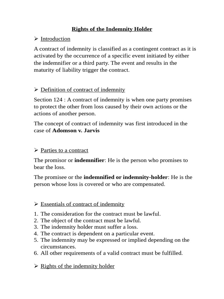 Rights of Indemnity Holders Explained | PDF | Indemnity | Justice