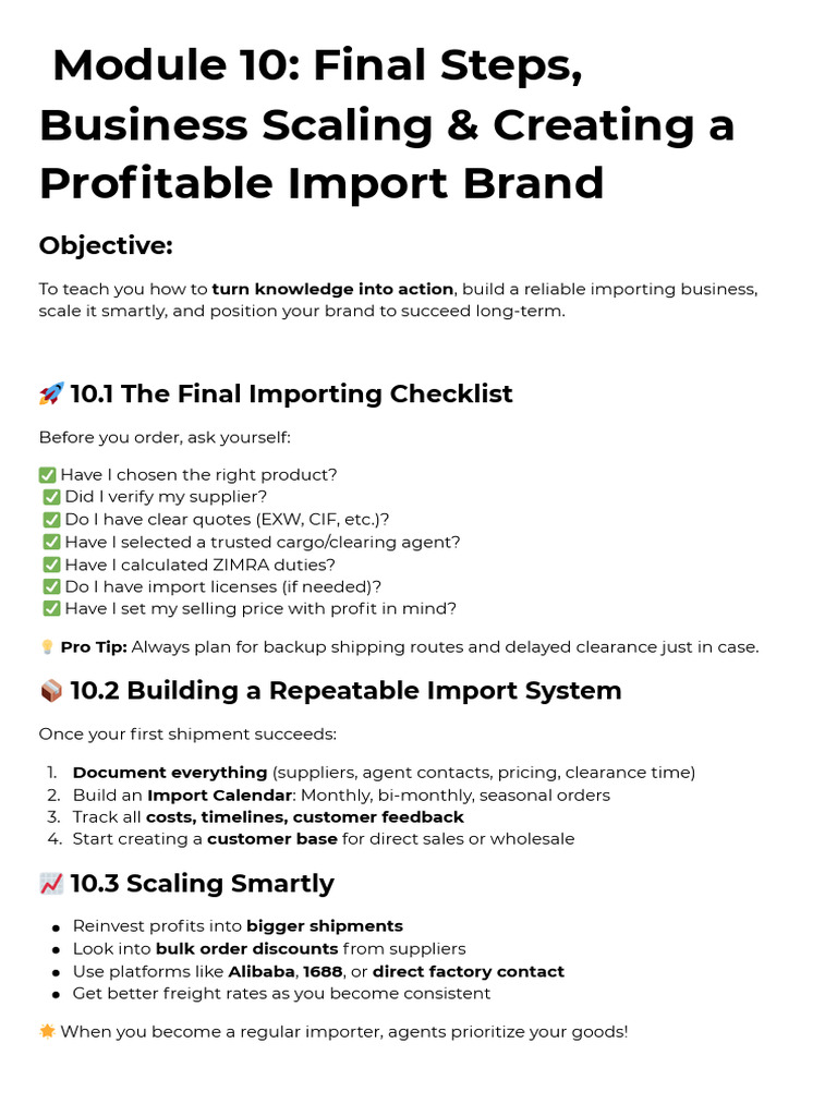 Module 10 Final Steps, Business Scaling & Creating A Profitable Import ...