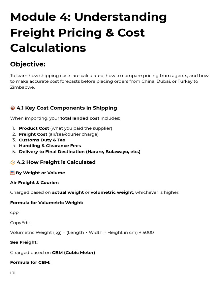 Module 4 Understanding Freight Pricing & Cost Calculations | PDF ...