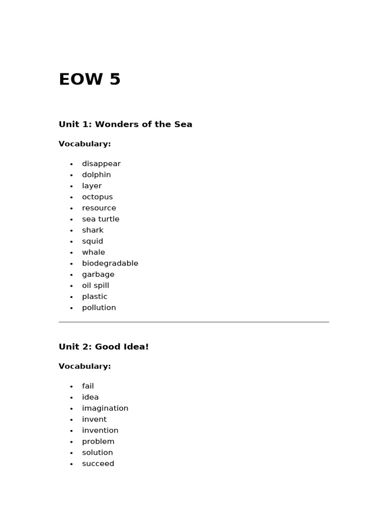 EOW 5 Vocabulary | PDF