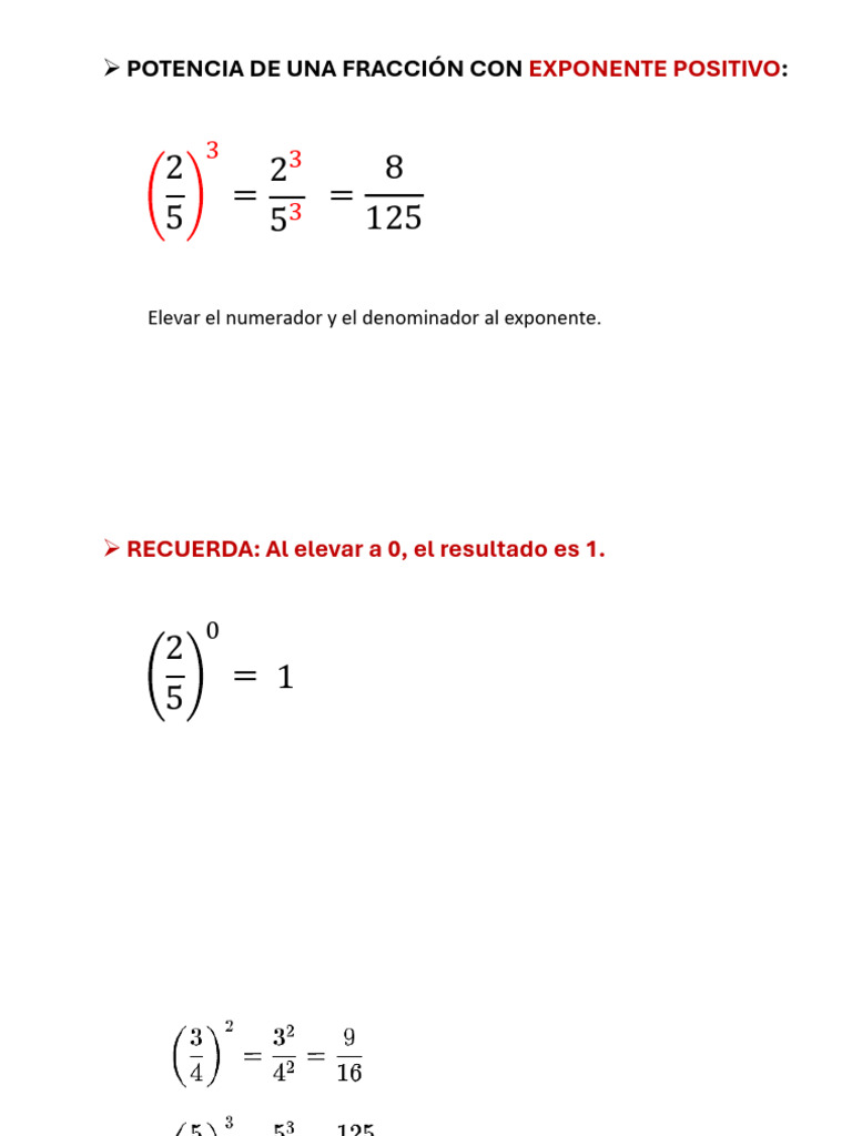 Fracciones Potencias Exponente Positivo | PDF