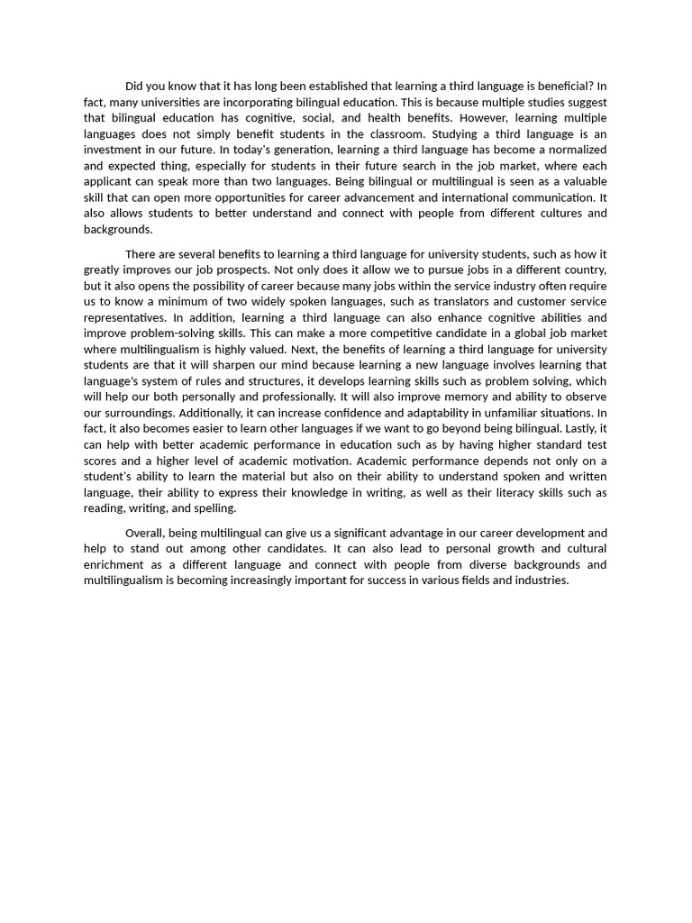Did You Know That It Has Long Been Established That Learning A Third ...