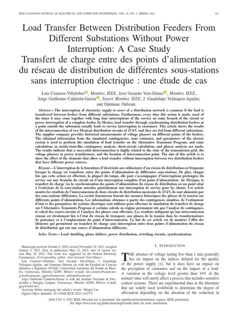 Load Transfer Between Distribution Feeders From Different Substations Without Power Interruption ...