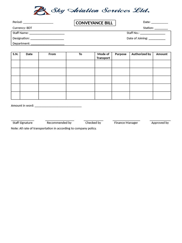 Conveyance Bill Format Template | PDF