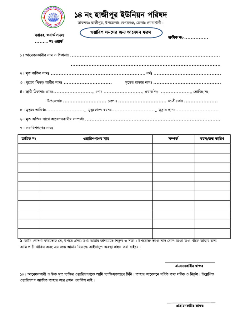 Warish Application Form | PDF