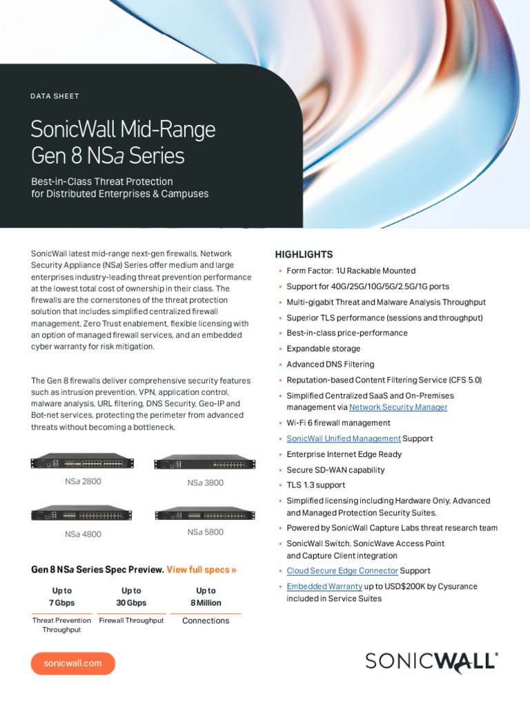 NSa 4800 Firewall Datasheet Overview | PDF | Security | Computer Security