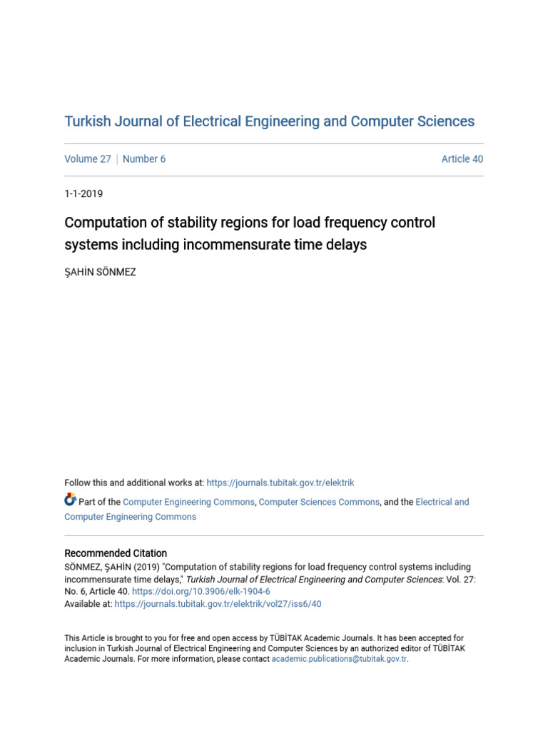 Computation of Stability Regions For Load Frequency Control Syste | PDF ...