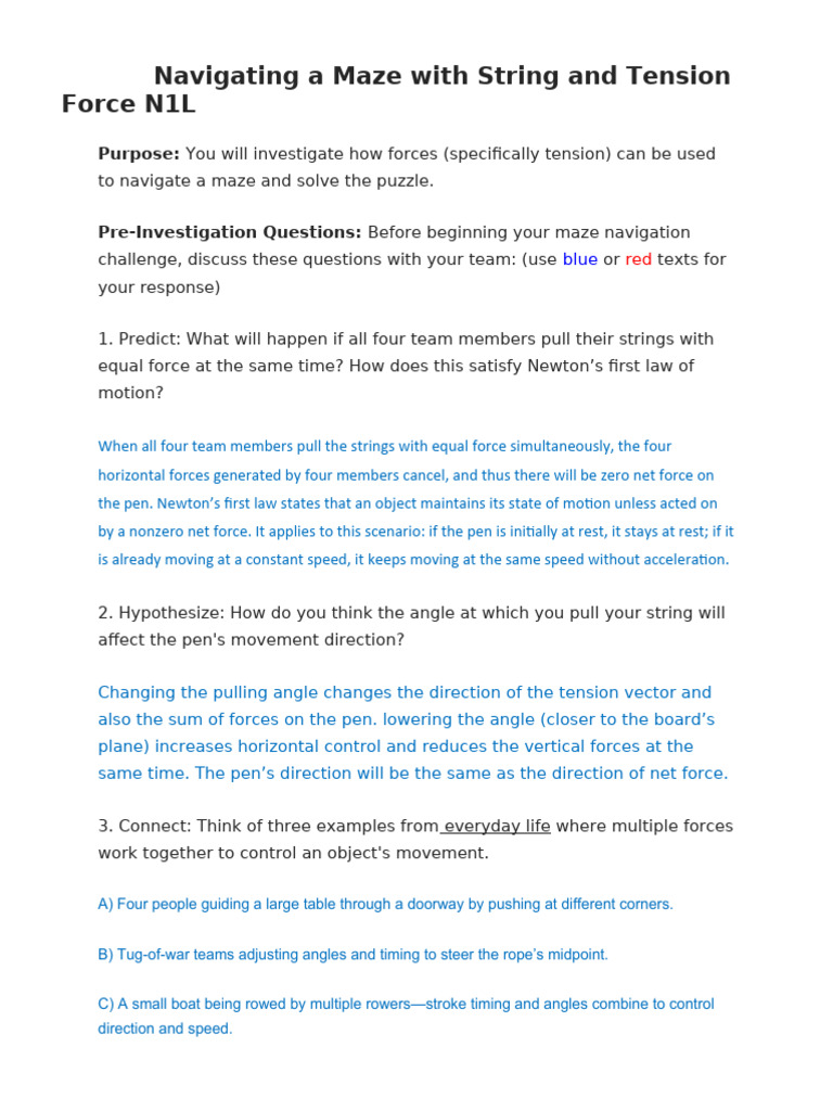 Navigating A Maze With String and Force (N1L Lab) | PDF | Force ...